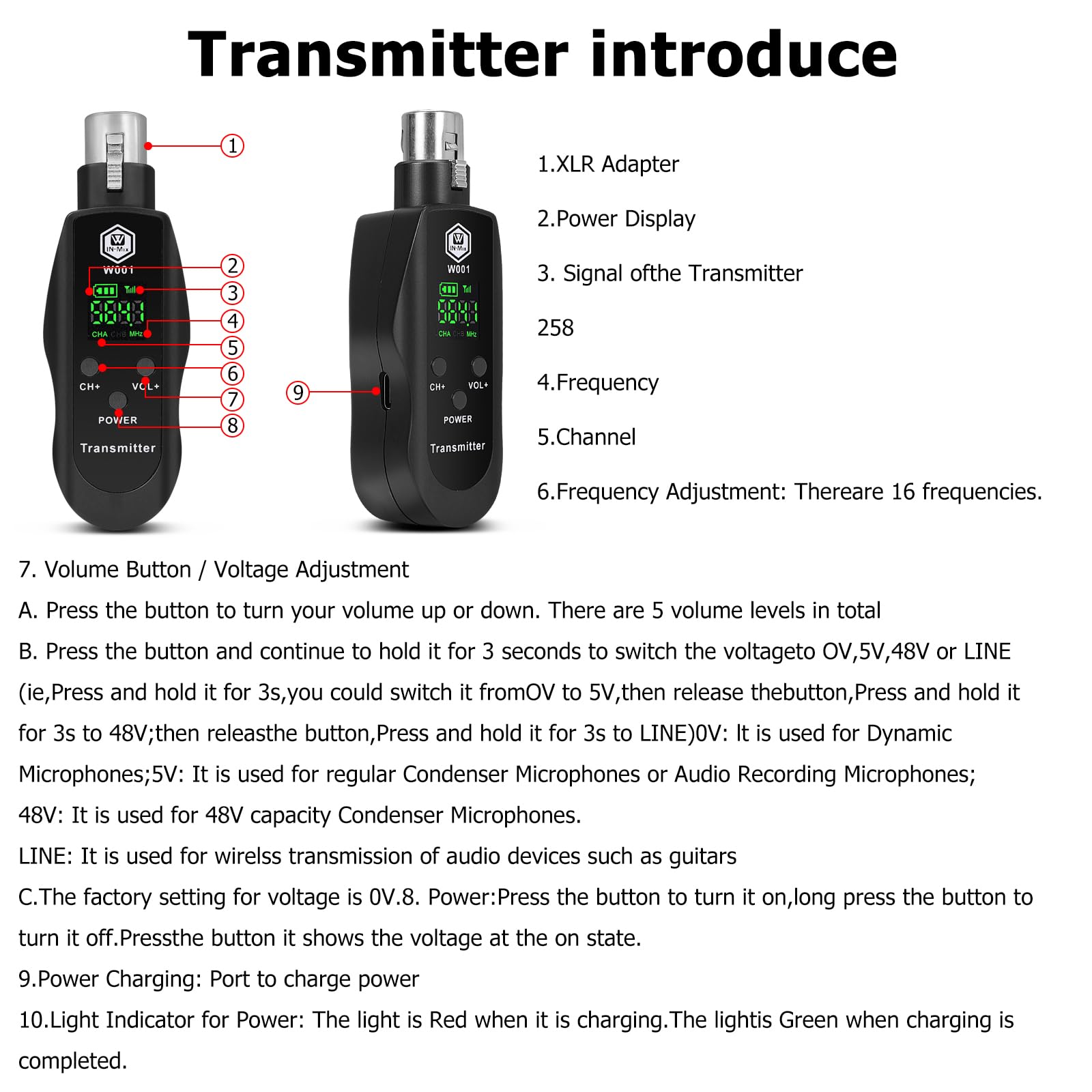 INMix New Wireless XLR Transmitter and Receiver& Wireless Guitar Transmitter Receiver,Rechargeable Mic Adapter 16 Channels 196ft Range for Dynamic Microphone,Audio Mixer,Electric Guitar Bass