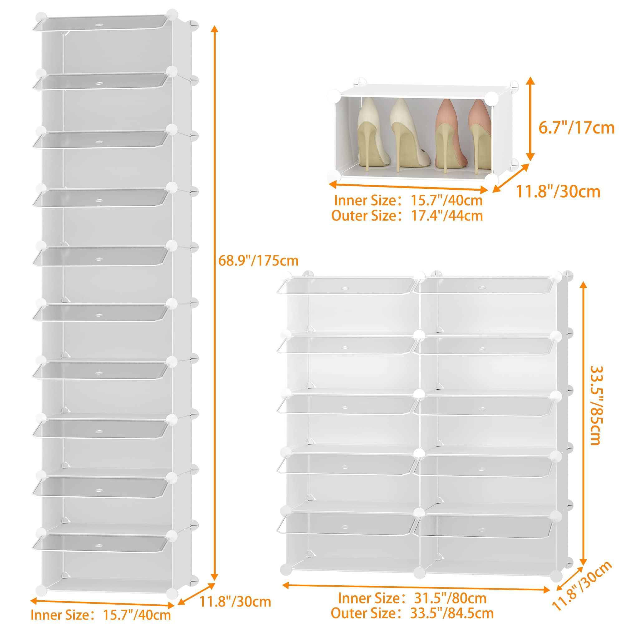 HOMIDEC Shoe Storage, 10-Tier Shoe Rack Organizer for Closet 20 Pair Narrow Shoes Shelf Cabinet for Entryway, Bedroom and Hallway
