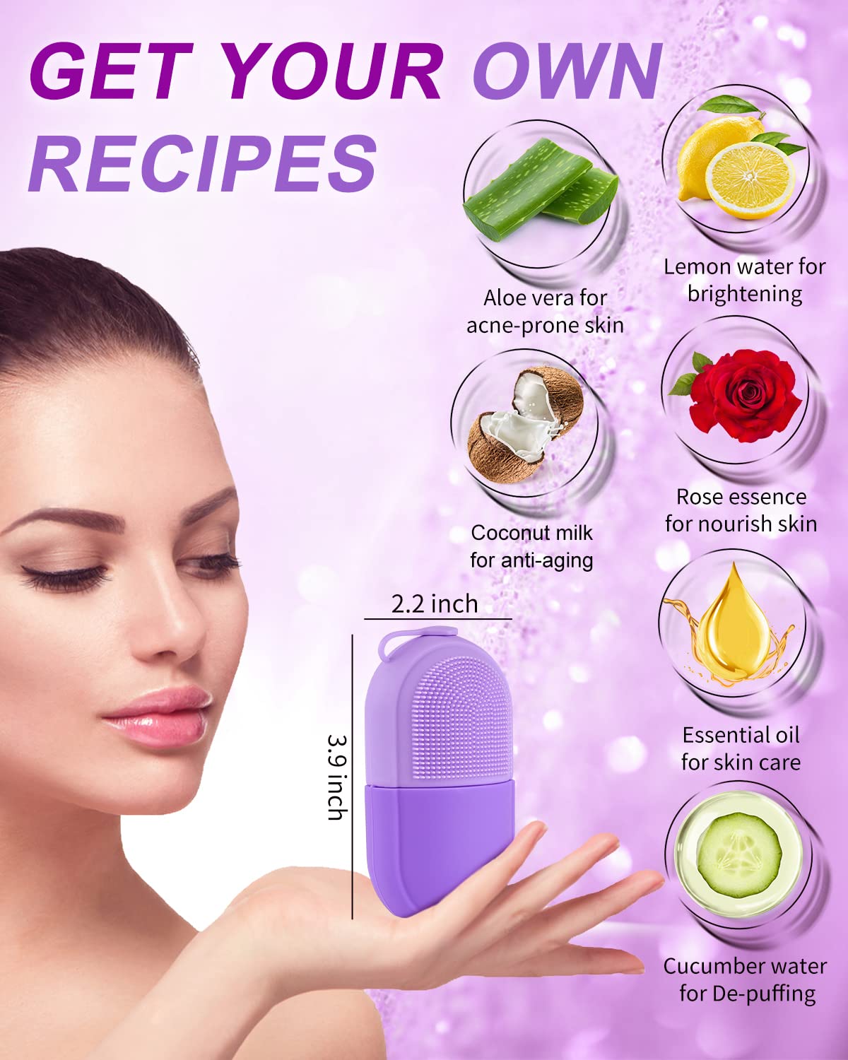 MYSEXY Ice Roller for Face & Eye, Beauty Facial Ice Rollers Ice Holder Mold Face Puffiness Relief Massage Skin Care Tools for Brighten Lubricate Shrink Pores Remove Fine Lines (Purple)