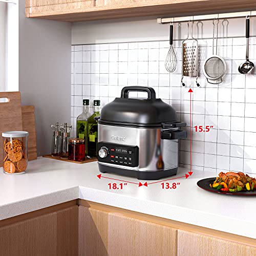 Galanz 8-in-1 Multi Cooker with Air Fry, Sous Vide, Rice, Sauté, Slow Cook, Steam, Roast, & Grill - Removable 8 QT Cooking Bowl, 8 Pre-Set Programs, Stainless Steel