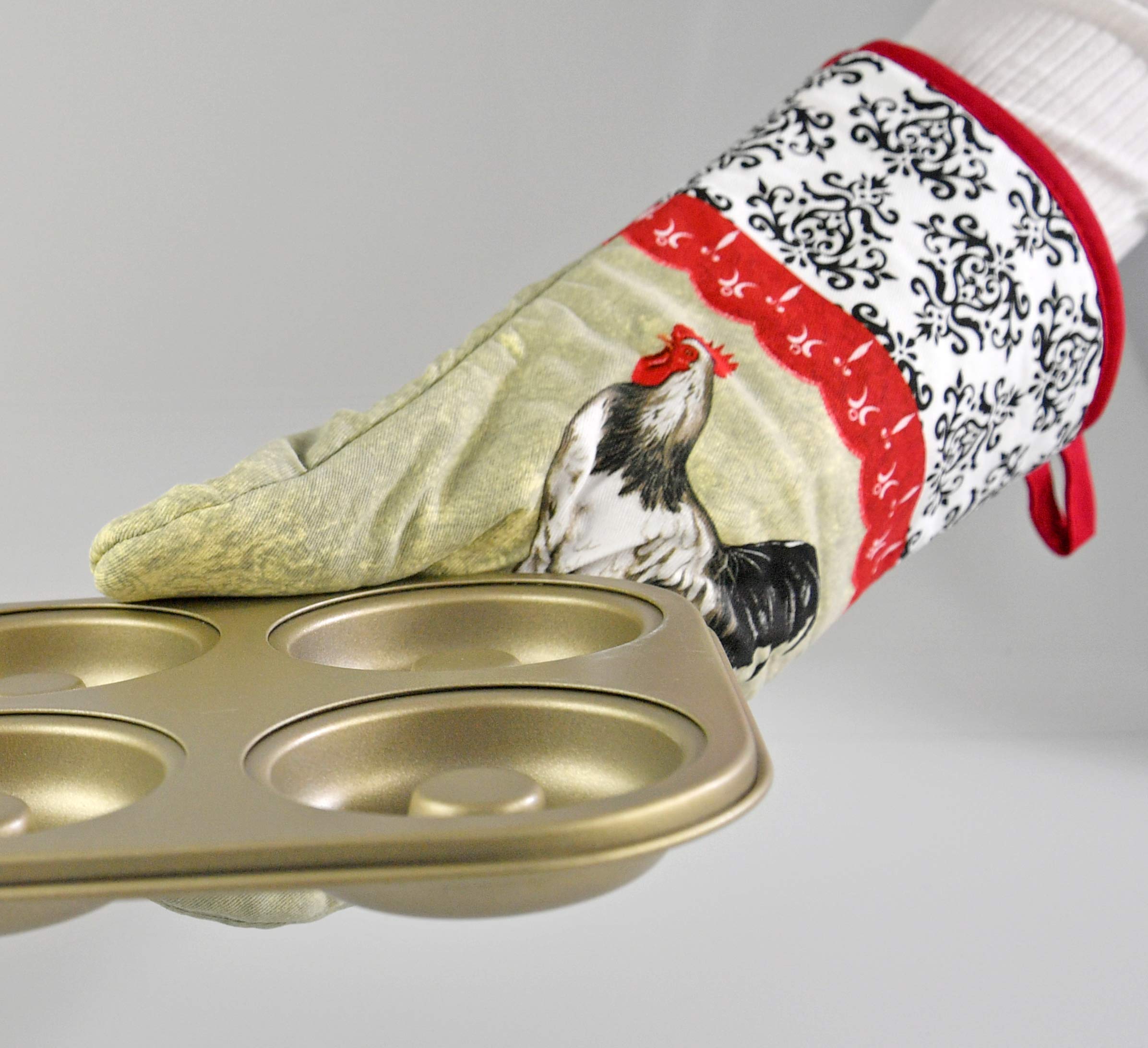 Home-X Rooster 100% Cotton Oven Mitt for Cooking and Serving, Professional Heat Resistant Microwave Oven Soft Inner Lining Baking Kitchen Cooking Mittens BBQ Grilling
