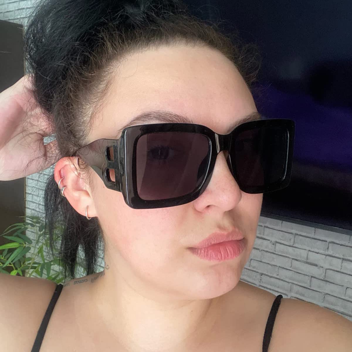 JOVAKIT Trendy Oversized Square Sunglasses for Women Men Fashion Black Thick Large Frame Luxury Designer Sun Glasses (Black&Black/Grey)