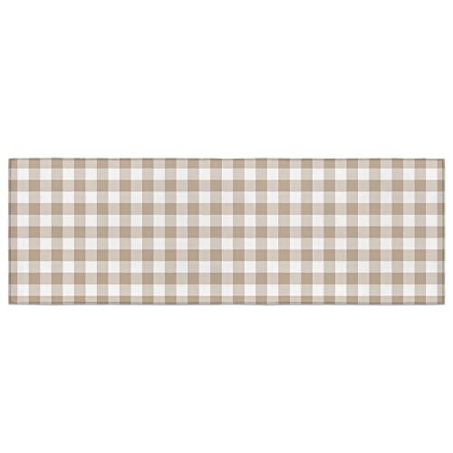 Kitchen Runner Rug, Country Rural Style Khaki and White Gingham Buffalo Check Non Slip Runner Carpet Door Mats Floor Mat for Laundry Bedside Bathroom Bedroom 15.7"X47.2"