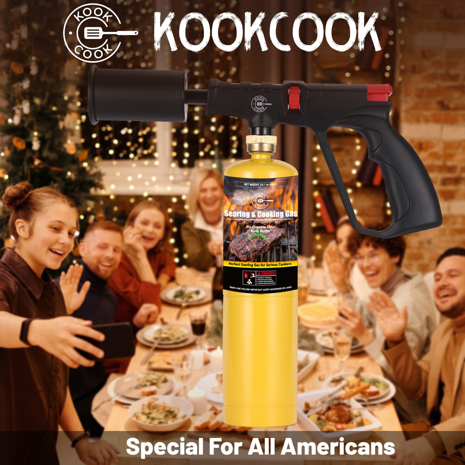 KookCook Cooking Grill Torch Kit with 2x14.1oz Fuel Gas Cylinder Sous Vide Blowtorch MAPP MAP Pro Propane Torch Food Kitchen Grilling Gun Culinary BBQ Tool for Searing Outdoor Camping Charcoal Starter