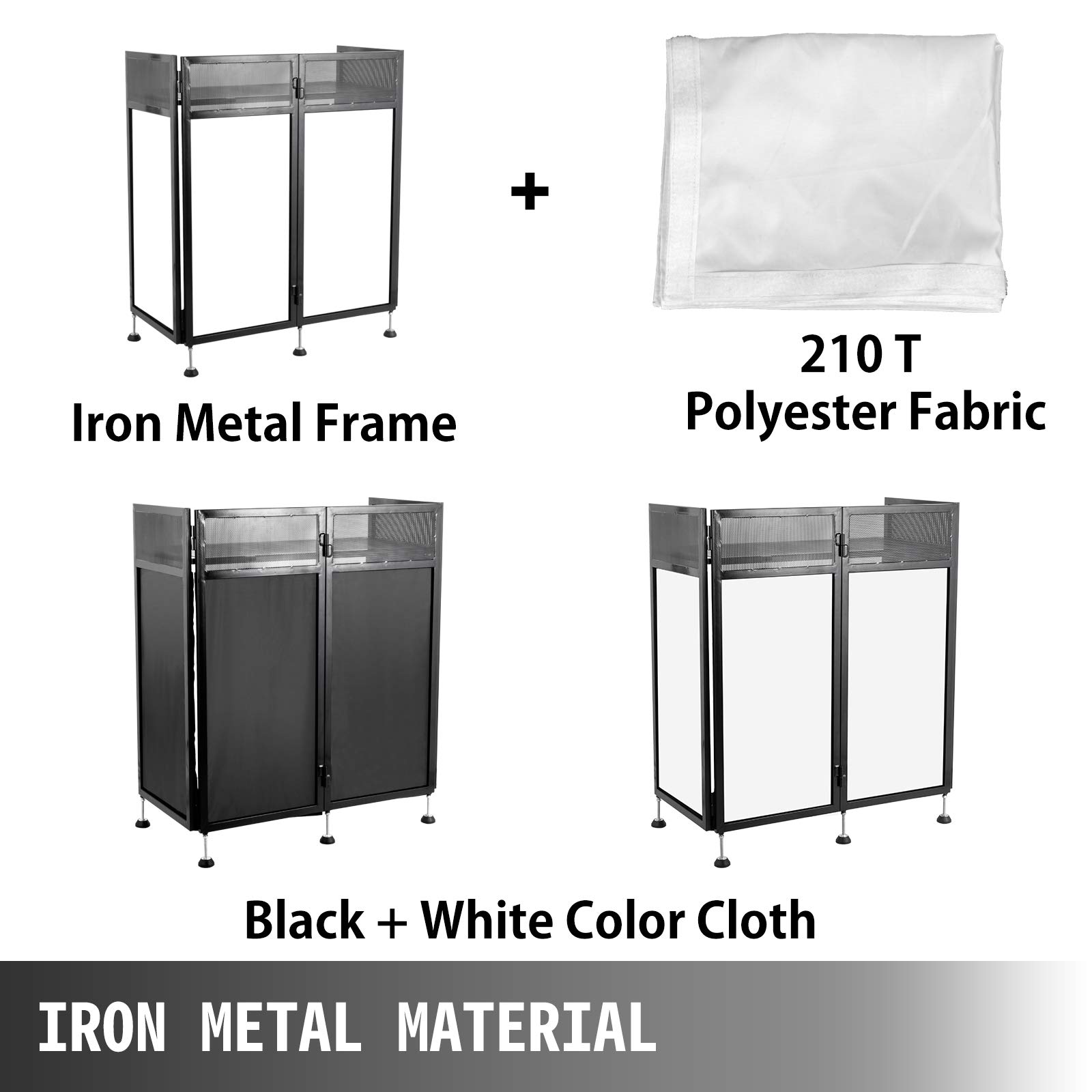 Happybuy 20x40x45 Inches DJ Facade Table Station, DJ Booth Flat Table Top 20x40 Inch, Adjustable DJ Event Facade with White & Black Scrim, Folding DJ Booth Metal Frame, Foldable Cover Screen