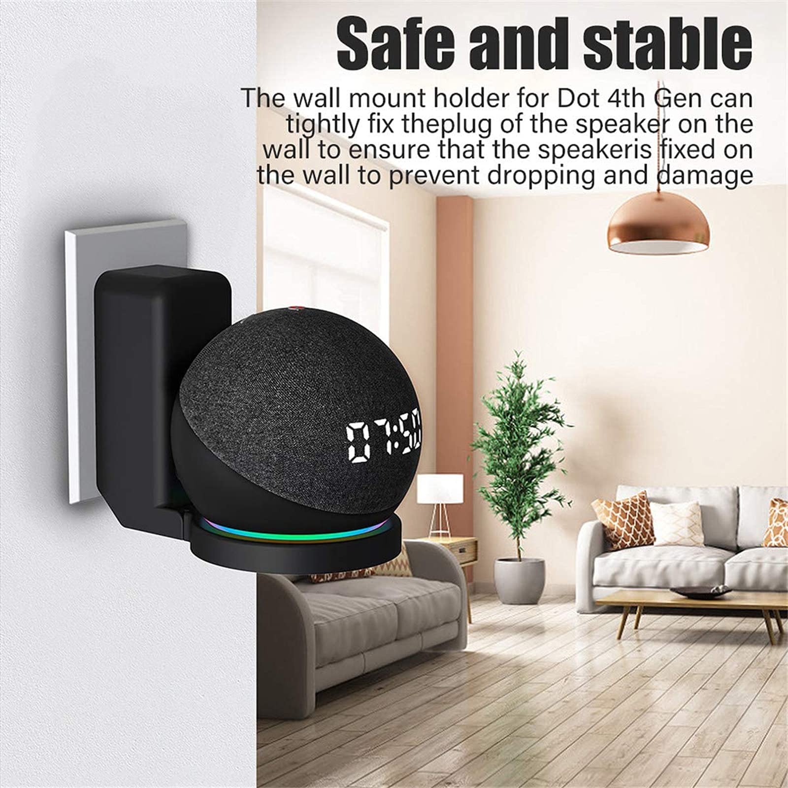 GRINEER All-New, Echo Dot Wall Mount Holder for 4th Generation, Amazon Alexa Echo Flex Smart Speaker Outlet Hanger, Echo Dot Show Stand Accessories with Built-in Cable Hide Messy Wires (Black)