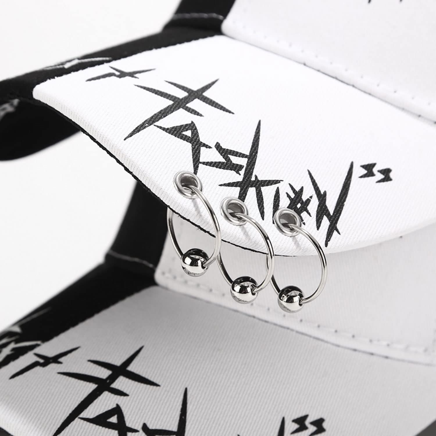 Graffiti Baseball Cap, K-pop Boys Outdoor Iron Ring Snapback Hat,Black White Hiphop Hat, Dad Hat, techwear Hat, tech Wear Cap, Trucker Hat for Men Women