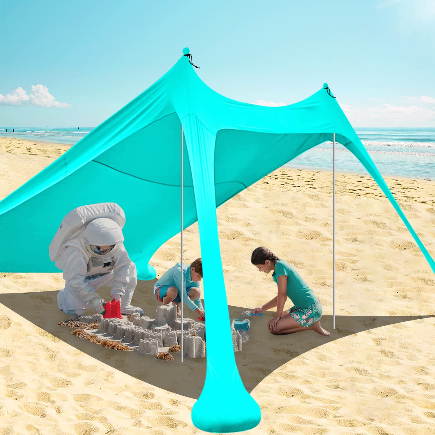 HARBLAND Beach Tent, Portable Beach Canopy UPF50+ with Carry Bag for Outdoors, Backyards, Adults and Babies(7X7 FT, 2 Poles, 2-4 People,Cyan)