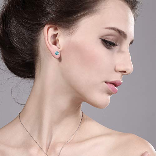 Gem Stone King 14K White Gold Blue Zircon Stud Earrings For Women | 1.00 Cttw | Round 4MM
