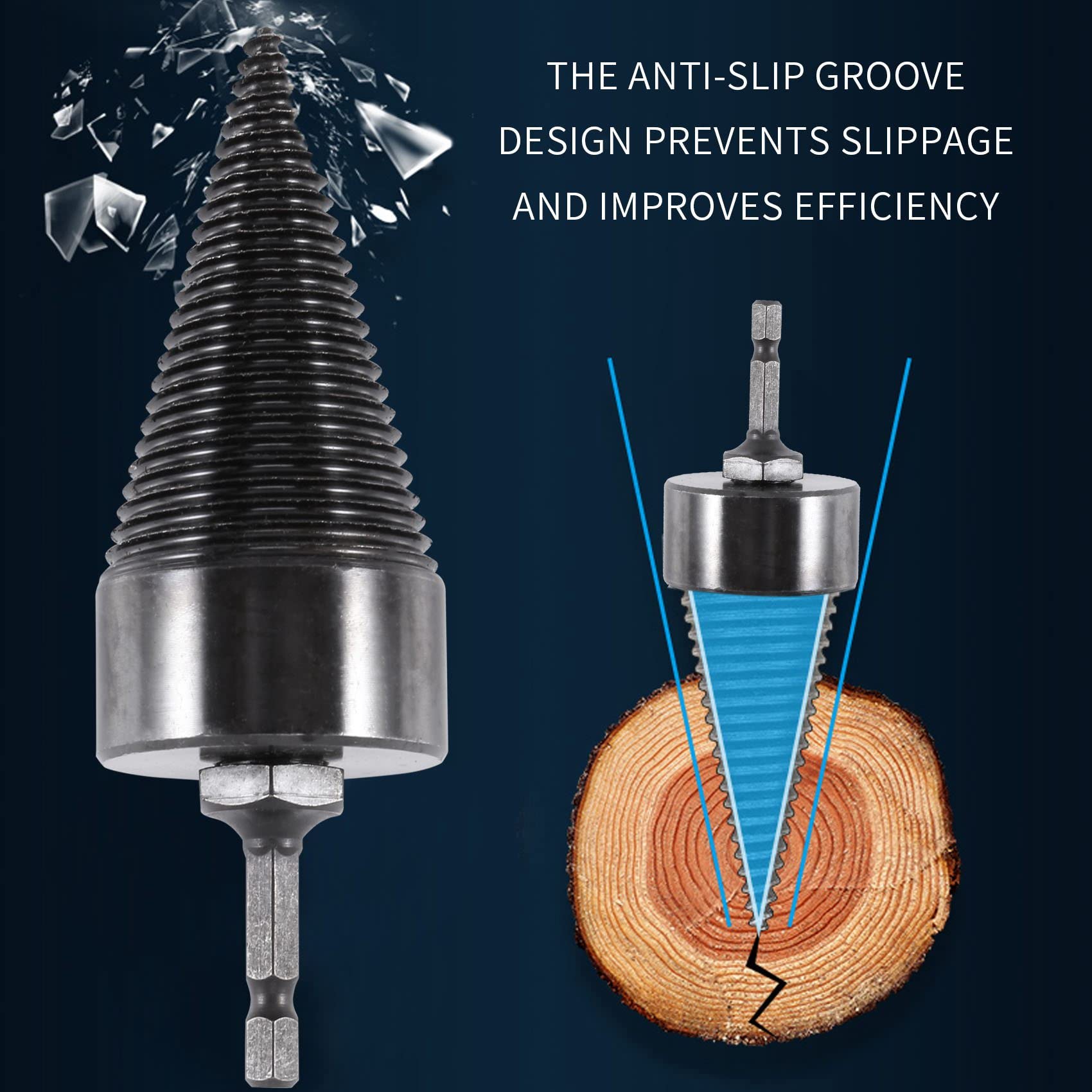 Lazycloud 42mm Hex Firewood Splitter Machine Drill Wood Cone Reamer Punch Driver Step Drill Bit Split Drilling Tools