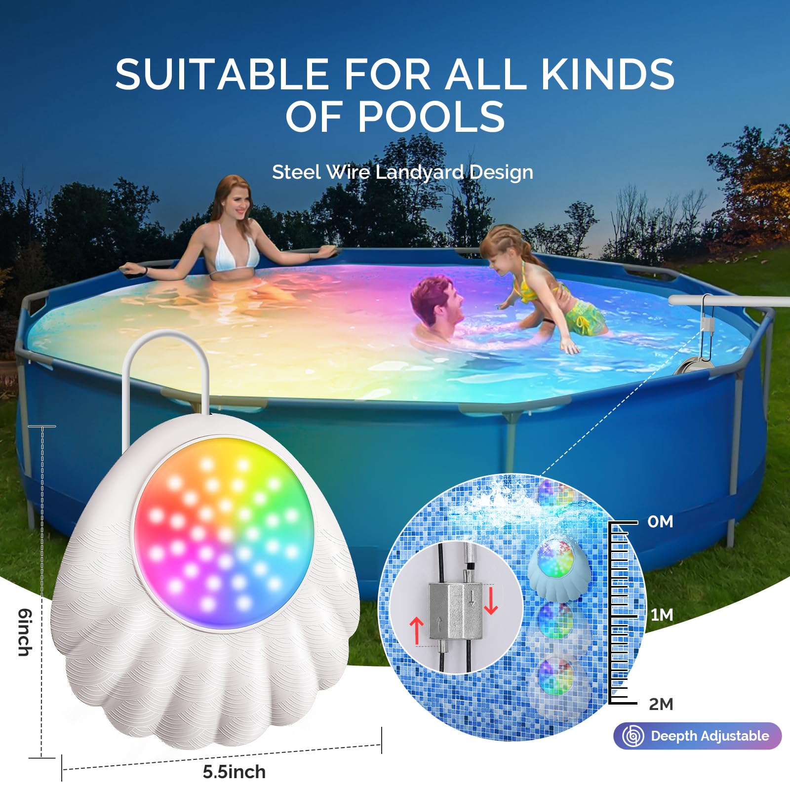 LOFTEK Pool Lights with APP Control, 10W RGB Underwater Submersible LED Lights with IP68 Waterproof, 16 Million Colors, Music Sync, 12V Smart Pool Lights for Inground Above Ground Pool, Hot tub