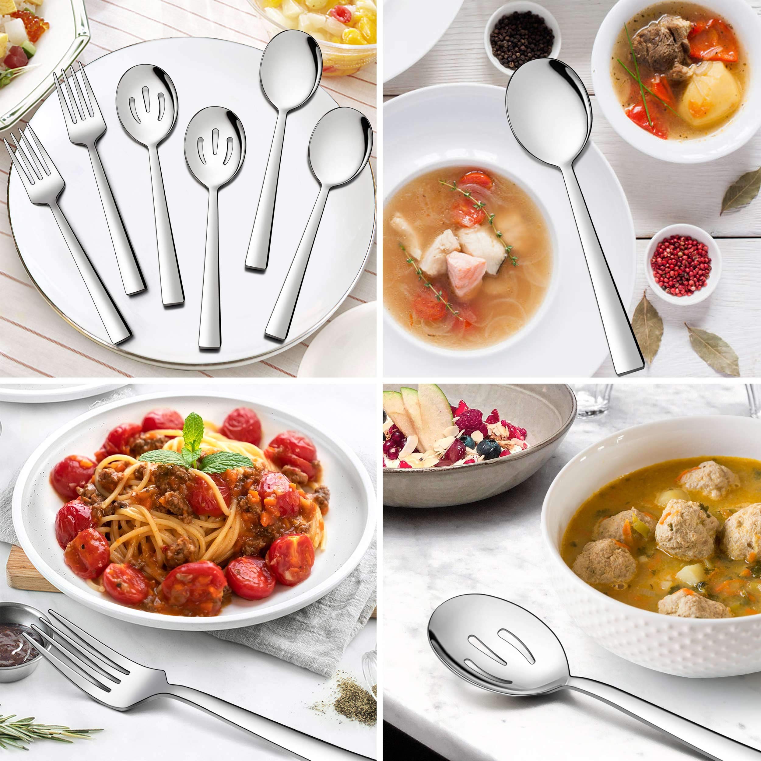 Homikit 66-Piece Silverware Flatware Set with Serving Utensils, Stainless Steel Square Cutlery Set for 12, Eating Utensils Includes Fork Spoon Knife, Dishwasher Safe