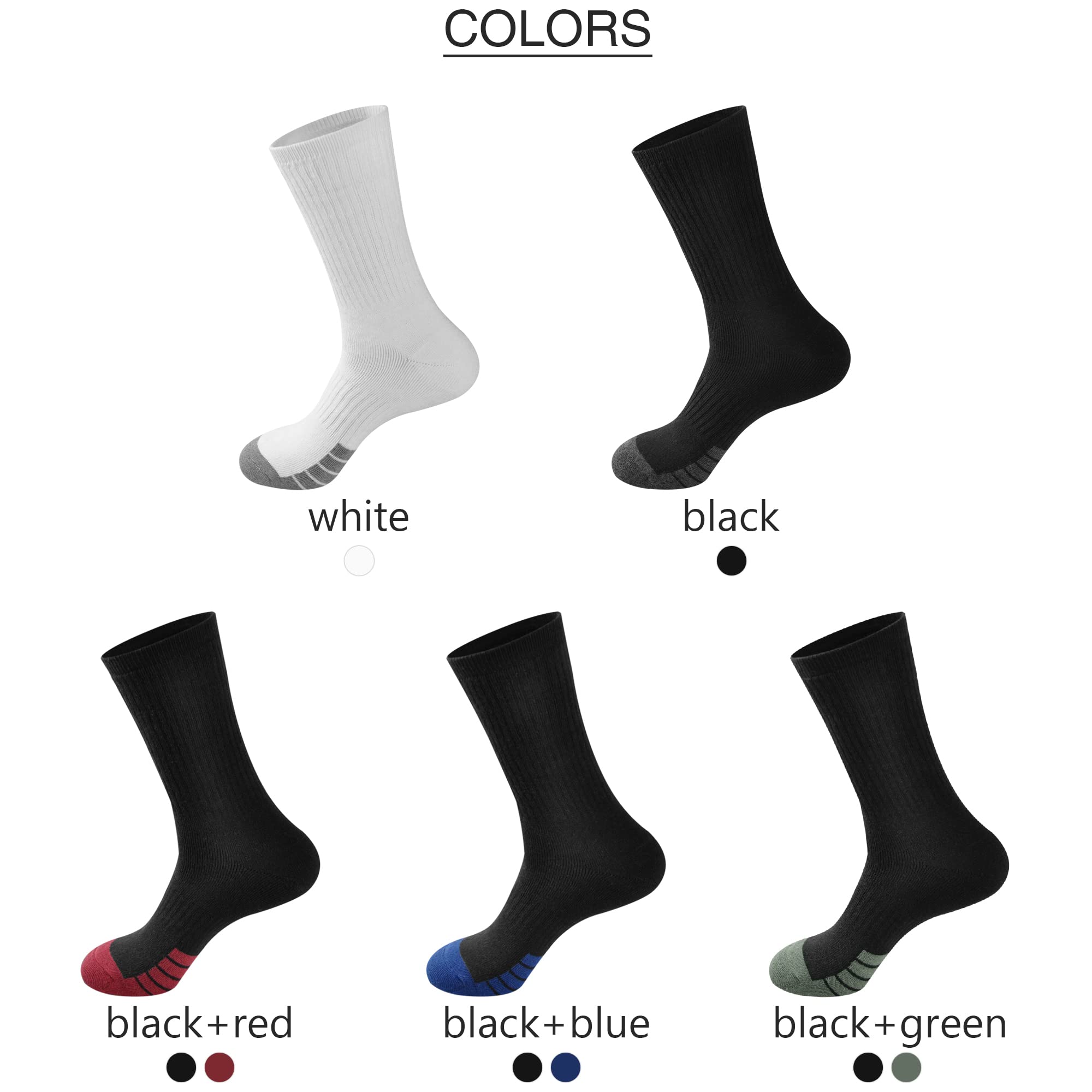 GKX Men's 10 Pairs Cotton Athletic Moisture Control Heavy Duty Work Boot Cushion Crew Socks(Black 10P)