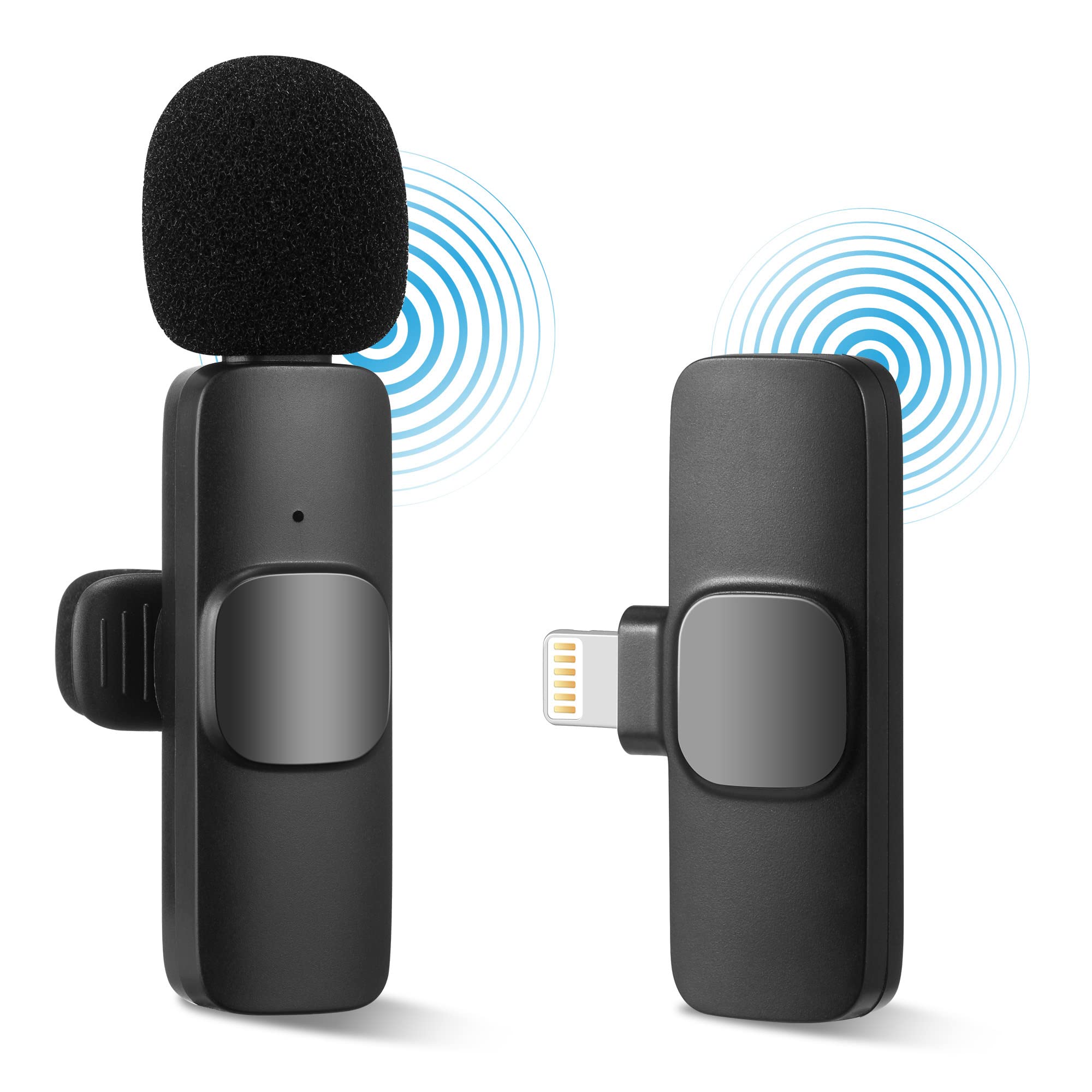 HMKCH Wireless Lavalier Microphone for iPhone iPad, Plug-Play Wireless Mic for Recording, Live Streaming, YouTube, TikTok, Facebook, Noise Reduction/No APP & Bluetooth Needed