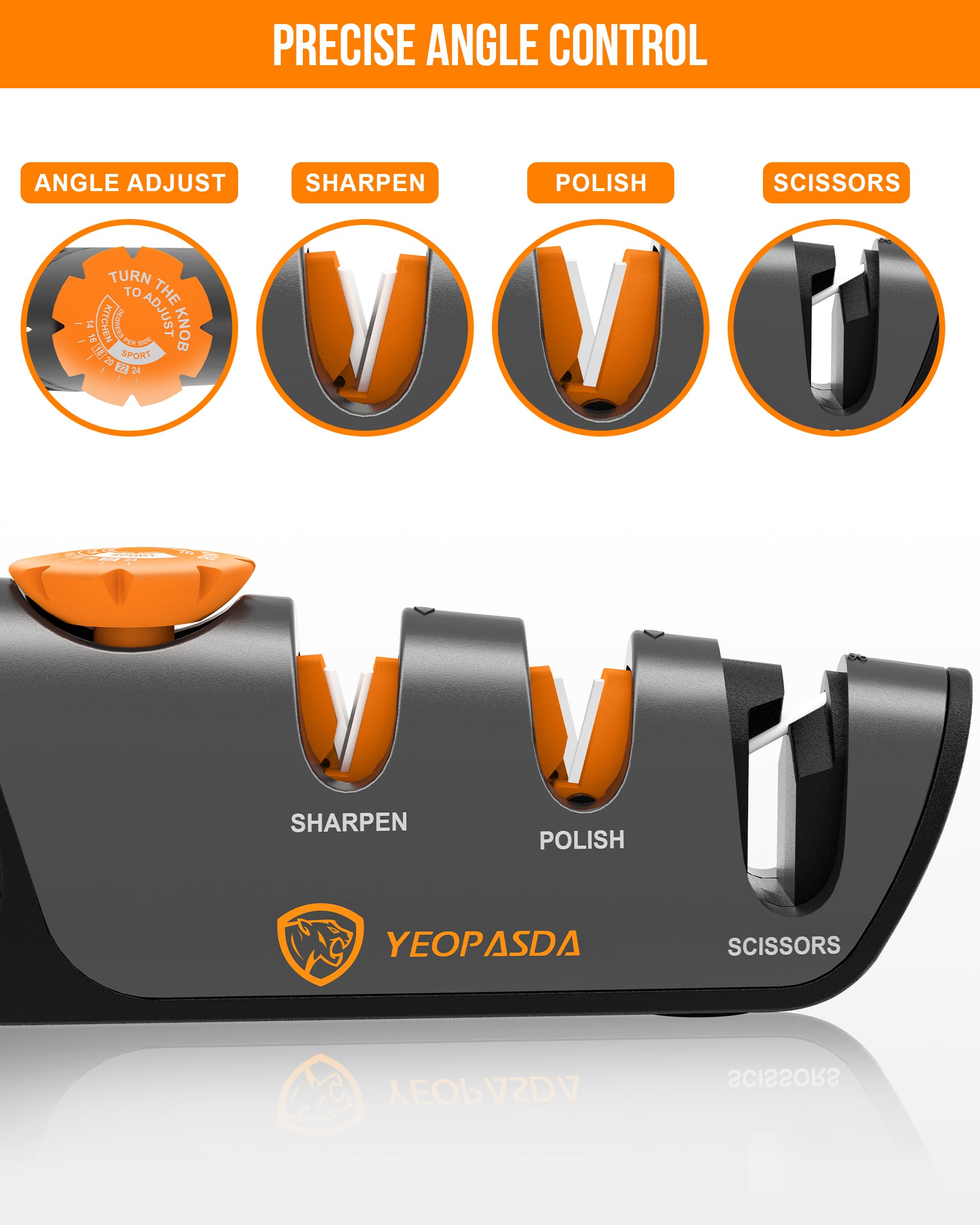 Kitchen Knife Sharpener Tool 6 Adjustable Sharpening Angle 14/16/18/20/22/24° Premium Manual & Handheld Knife Sharpener for Kitchen Knives Pocket Knife Sharpener