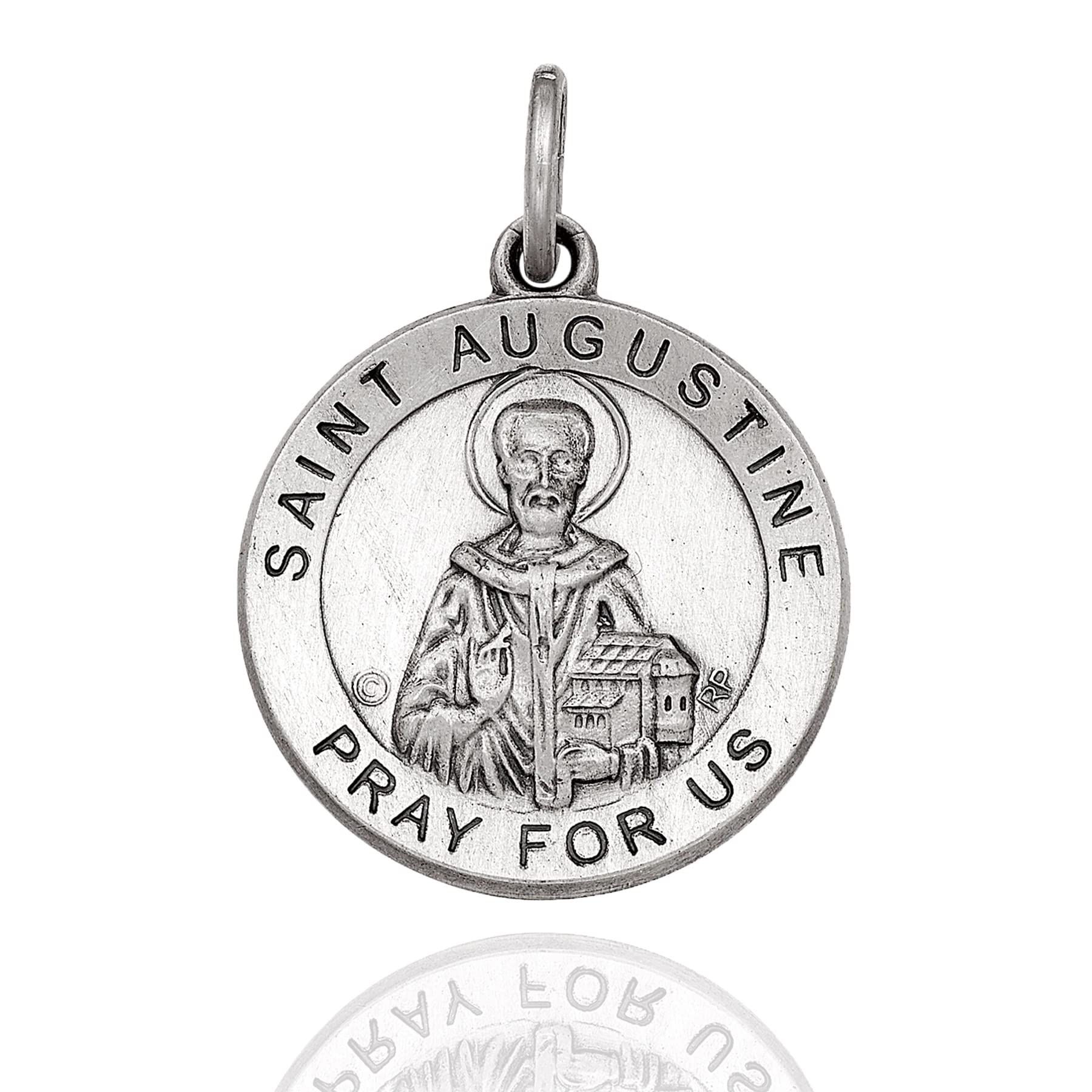 ITI NYC Genuine Sterling Silver (925) Round Saint Augustine Medallion (3/4 Inch)
