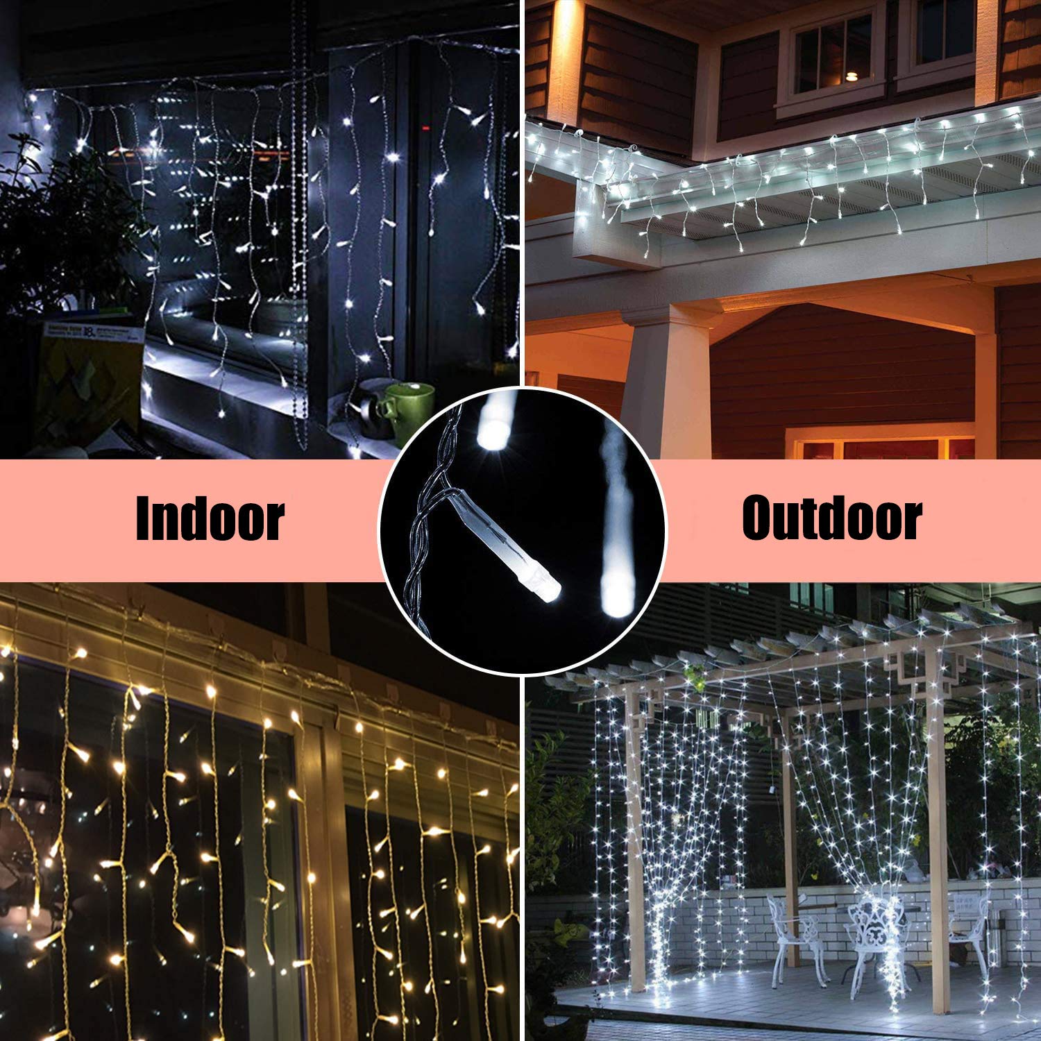 gresonic LED Icicle Lights Christmas Lights,49.2Ft 600 LEDs with 120 Drops Waterproof Fairy String Lights Plug in Outdoor Indoor Bedroom Patio Yard Garden Wedding Party Holiday Wall(Cool White)