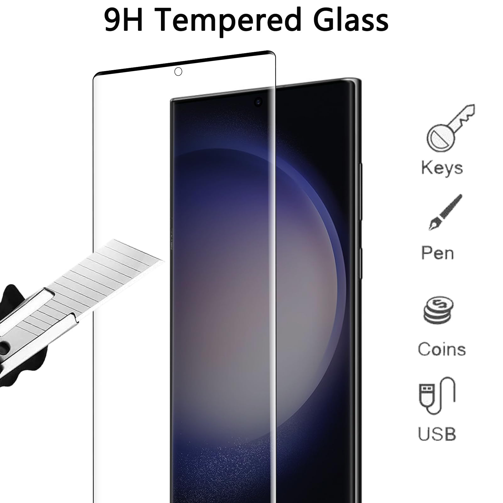 GUMANYU [2+2 Pack] Galaxy S23 Ultra 5G Tempered Glass Screen Protector, Support Ultrasonic Fingerprint, Anti-Scratch, 9H Hardness, 3D Full Coverage for Samsung Galaxy S23 Ultra Screen Protector