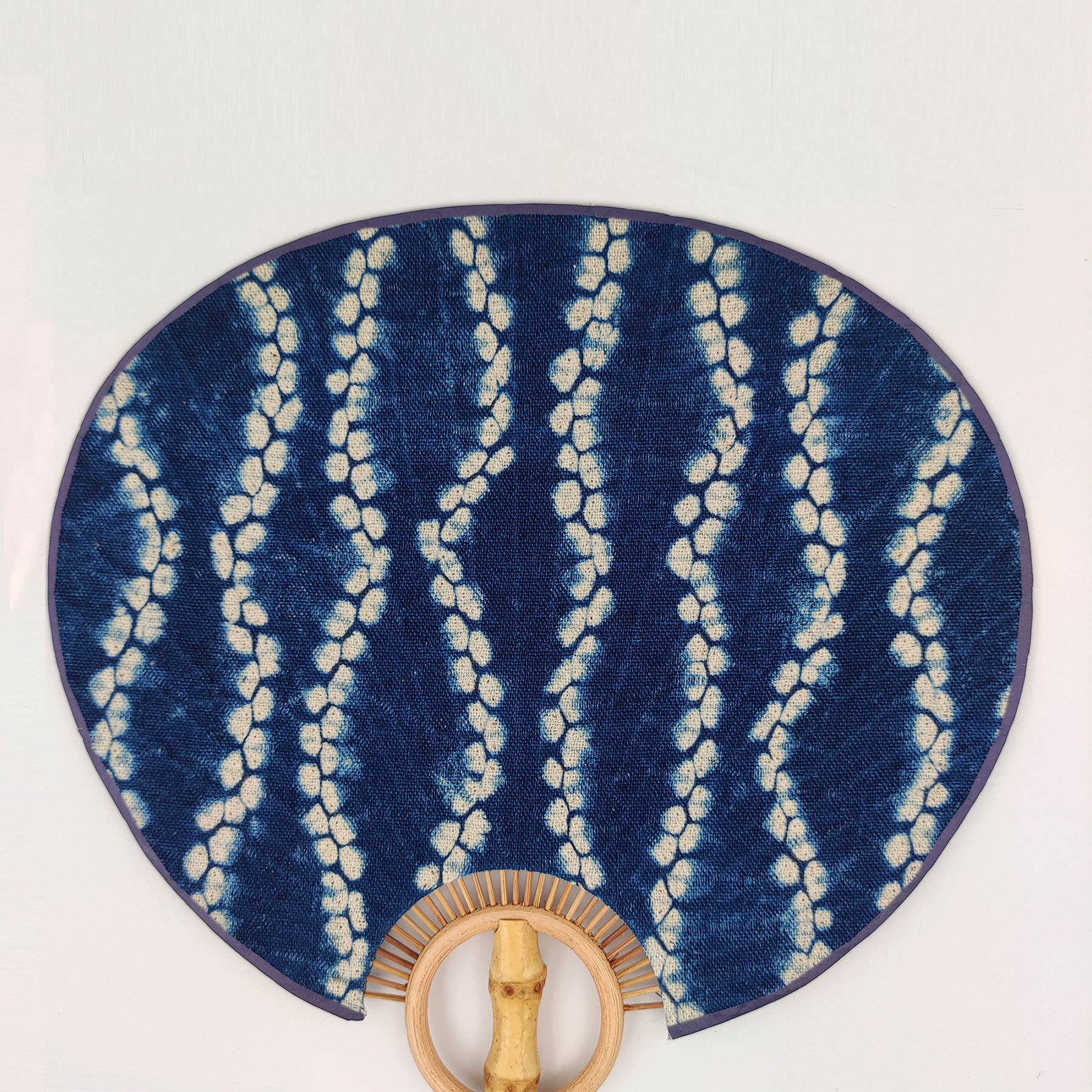 Handmade Bamboo Paddle Fan, Natural Tie-dye Cotton Hand Held Fan, Chinese Ancient Round Fans for Women