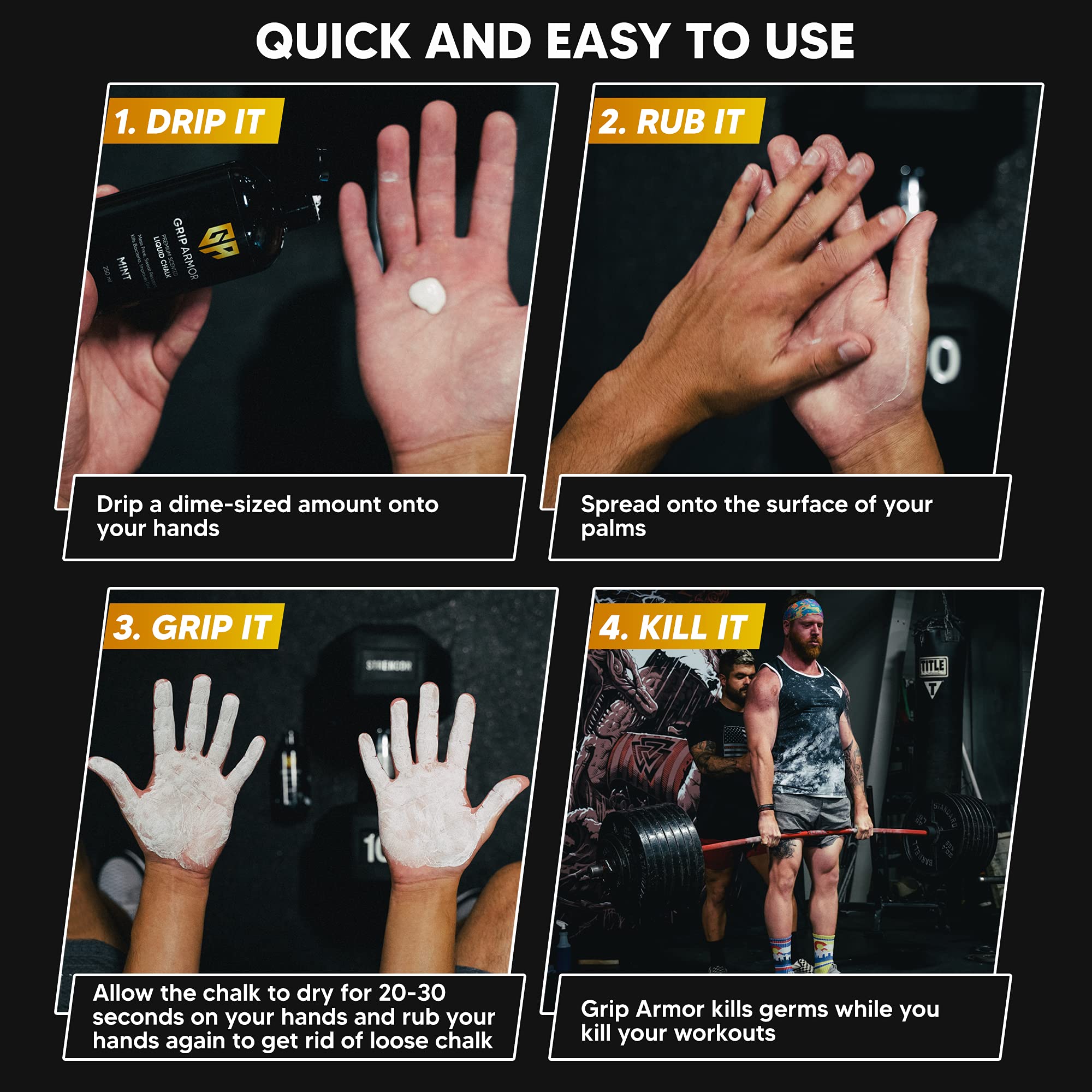 Grip Armor - Scented Premium Liquid Chalk - Gym Chalk for Weightlifting, Rock Climbing, Cross fit, Gymnastics - Replace Lifting Straps with Liquid Gym Chalk - Clip for Water Bottles – (50ml, Mint)