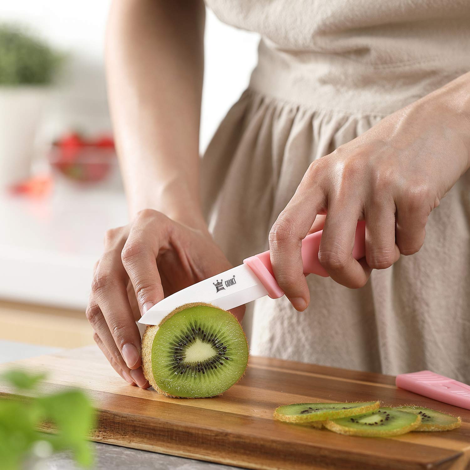 GUANCI Ceramic Chef's Knife&Paring Knife Set,3/5 inches Ceramic Blade with protective Sheath,Vegetarian Knife