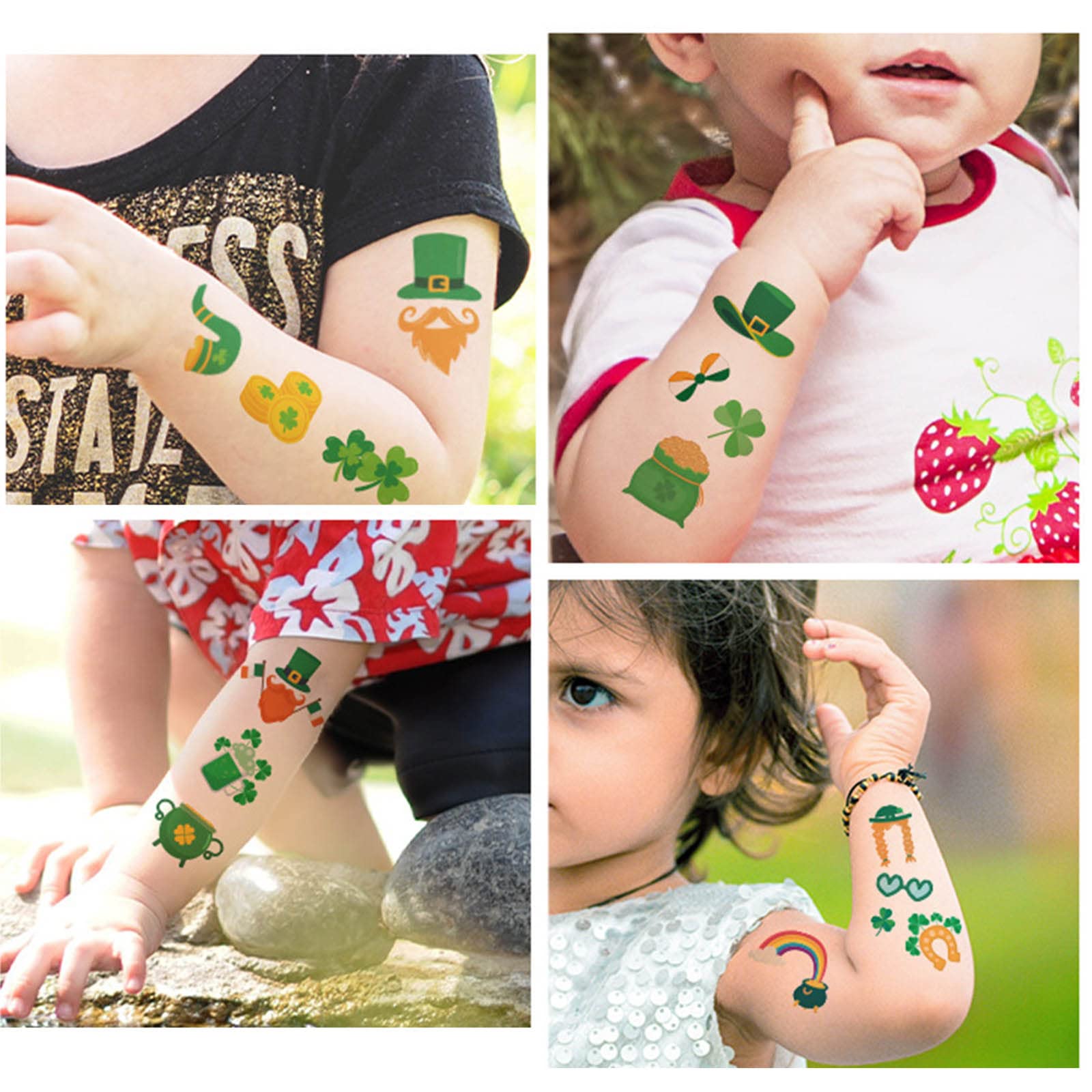 kids waterproof St. Patrick's Day Temporary Tattoos, Green Shamrock Clover Hat Irish Temporary Tattoo Parade Party Favors Decorations, 20 Sheet