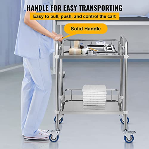 Lesolar Lab Rolling Cart 2 Layer Medical Utility Cart with 360° Rotate Wheels Mobile Clinic Cart Laboratory Equipment Rolling Cart 24''Lx16''Wx34''H (2 Layer)