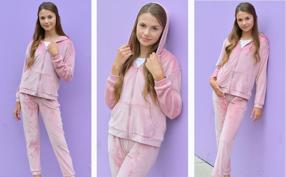 Greatchy Velour Tracksuit Girls 2 Pieces Joggers Outfits Jogging Sweatsuits Set Soft Sports Sweat Suits Pants