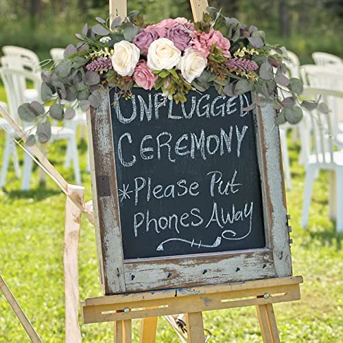 HiiARug Artificial Rose Flower Swag, 31 Inch Decorative Swag with Dusty Rose Hydrangeas Eucalyptus Leaves for Home Room Garden Lintel Wedding Arch Party Decor (Ivory Dusty Rose,31")
