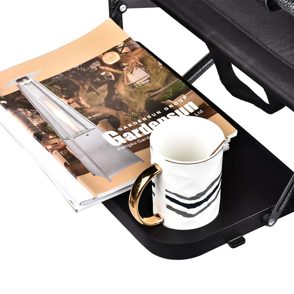 Grepatio Portable Folding Camping Chairs Set of 2, Aluminum Frame Director Chairs with Side Table, Cup Holder, Carry Handle - Supports 330LBS