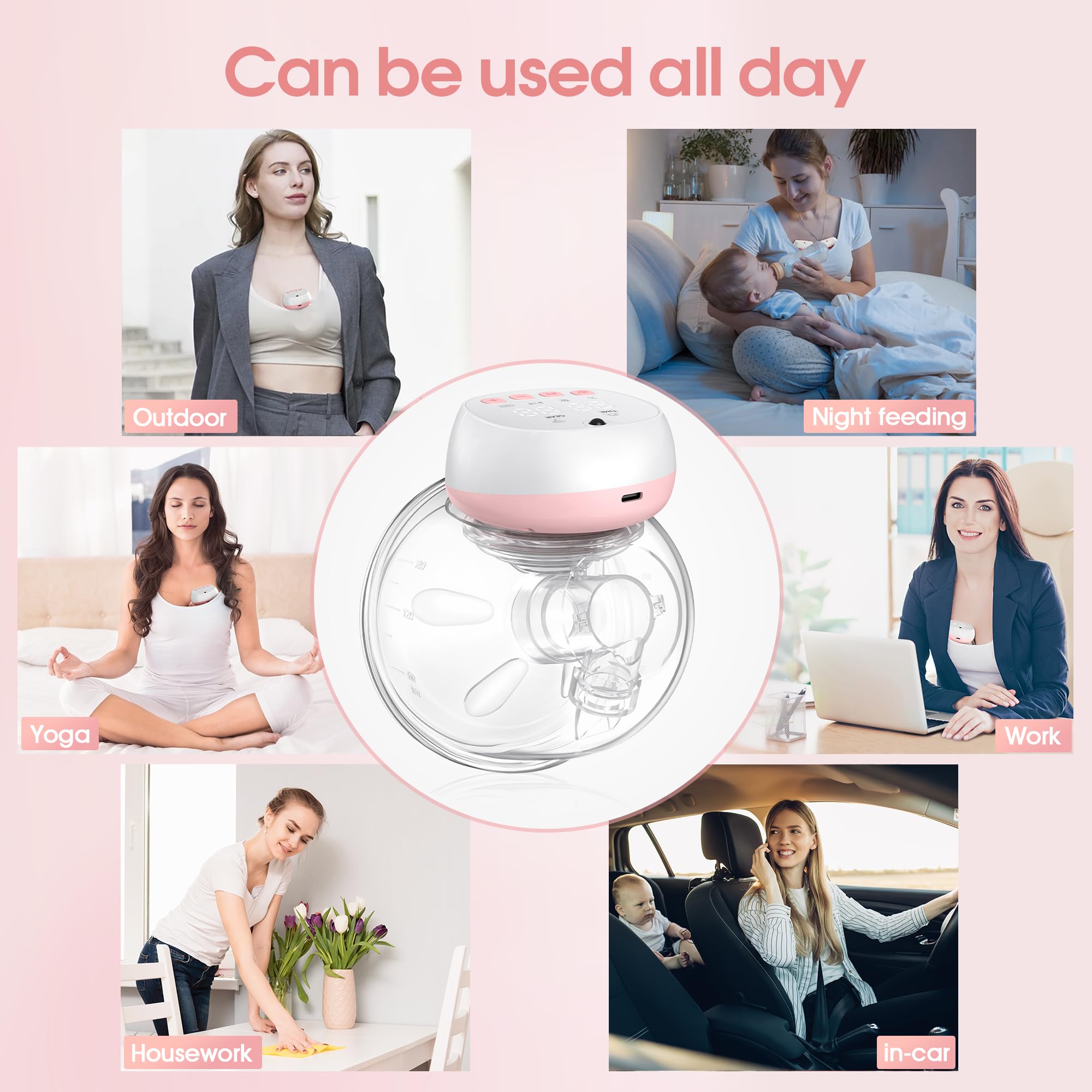 Hands Free Breast Pump, Electric Breast Pumps, 12 Levels 3 Modes Double Wearable Breastpump, Portable 1200mAH, LCD, Quiet and Painless, Leak-Proof 140° Silicone, Comfortable Breastfeeding Necessities