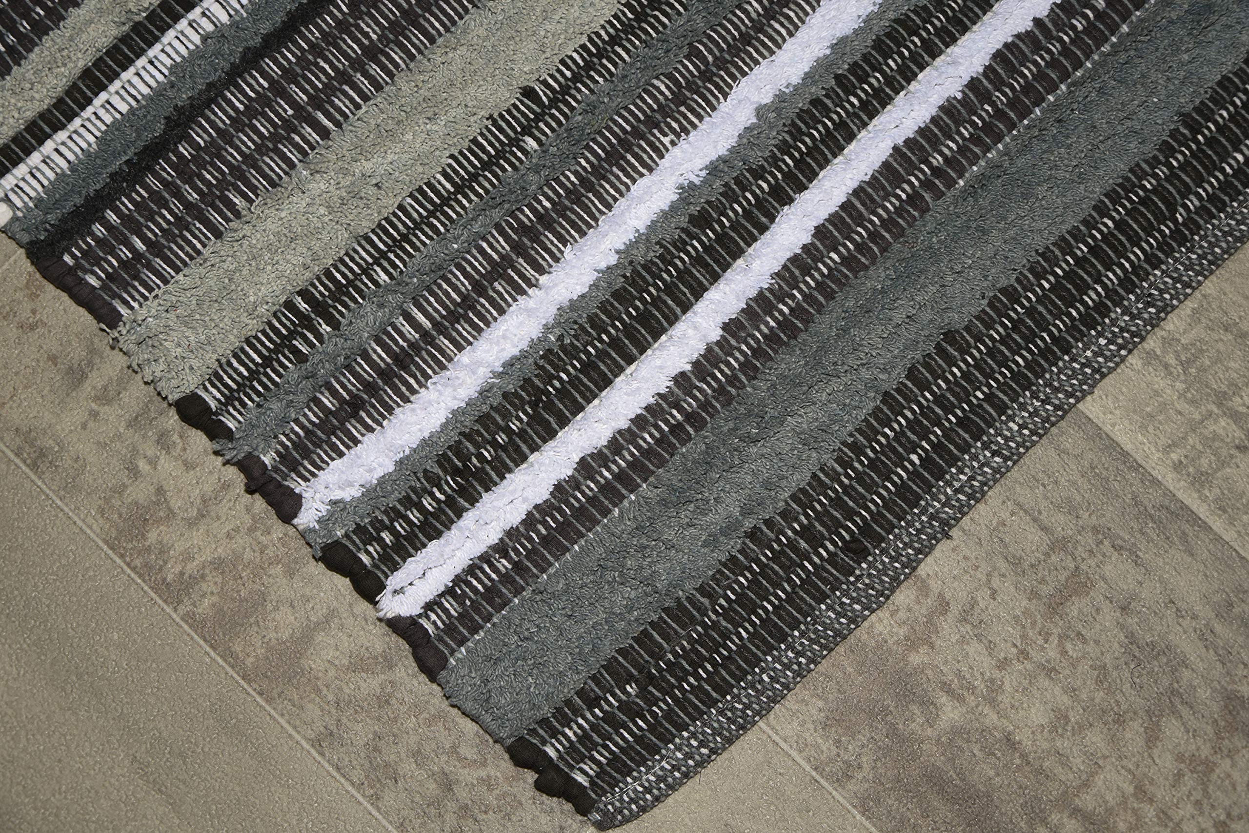Grey Cotton Striped Door mat Rug Indoor - 2x3' Entrance Entryway Rug Non Slip Kitchen Bath Mat Home Décor, (24 x 36)
