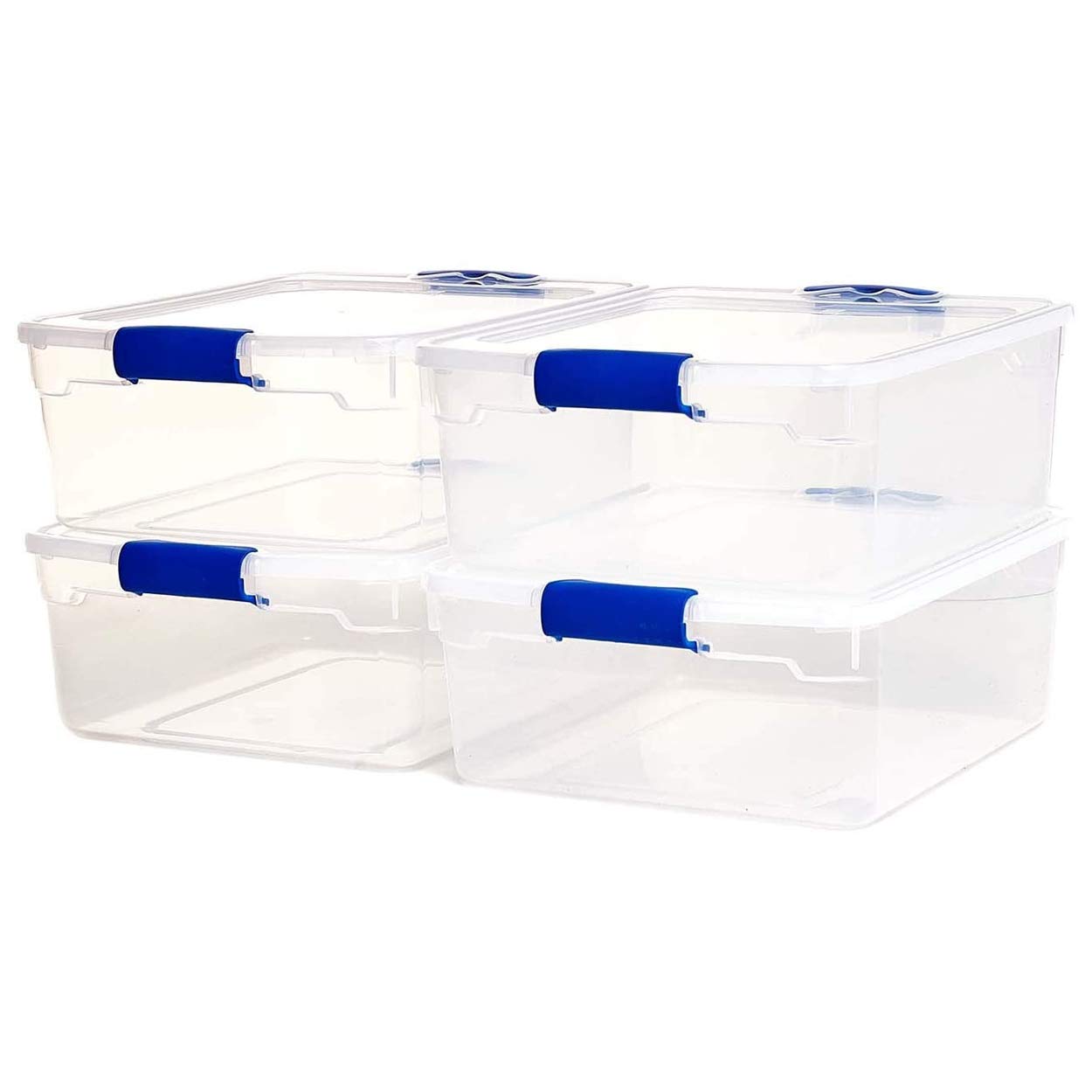 HOMZ Heavy Duty Modular Stackable Storage Bins, Containers with Latching Handles and Snap Lids for Home, Office, and Garage Organization, 15.5 Quart Capacity, Clear, 12 Pack