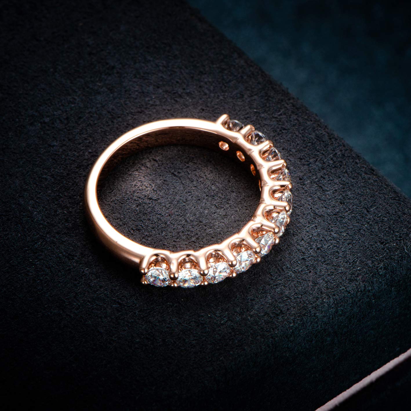 HAFEEZ CENTER 3mm Rose Gold Plated Silver Moissanite Half Eternity Wedding Band Wedding Rings for Women (5.5)