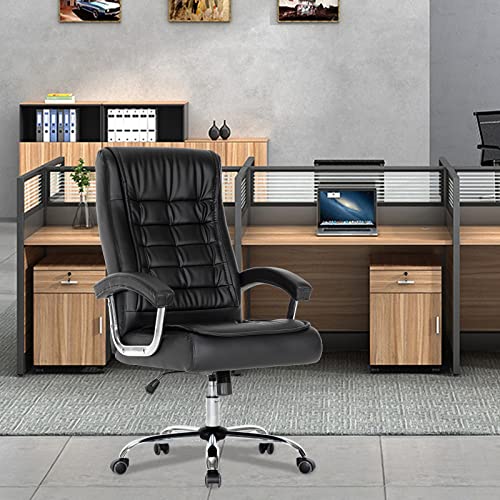 Hoxne Executive Office Chair Adjustable Leather Chair High Back Swivel Office Desk Chair with Padded Armrest 350lbs Load-Bearing Spring Seat Computer Desk Chair for Home Office (Black)