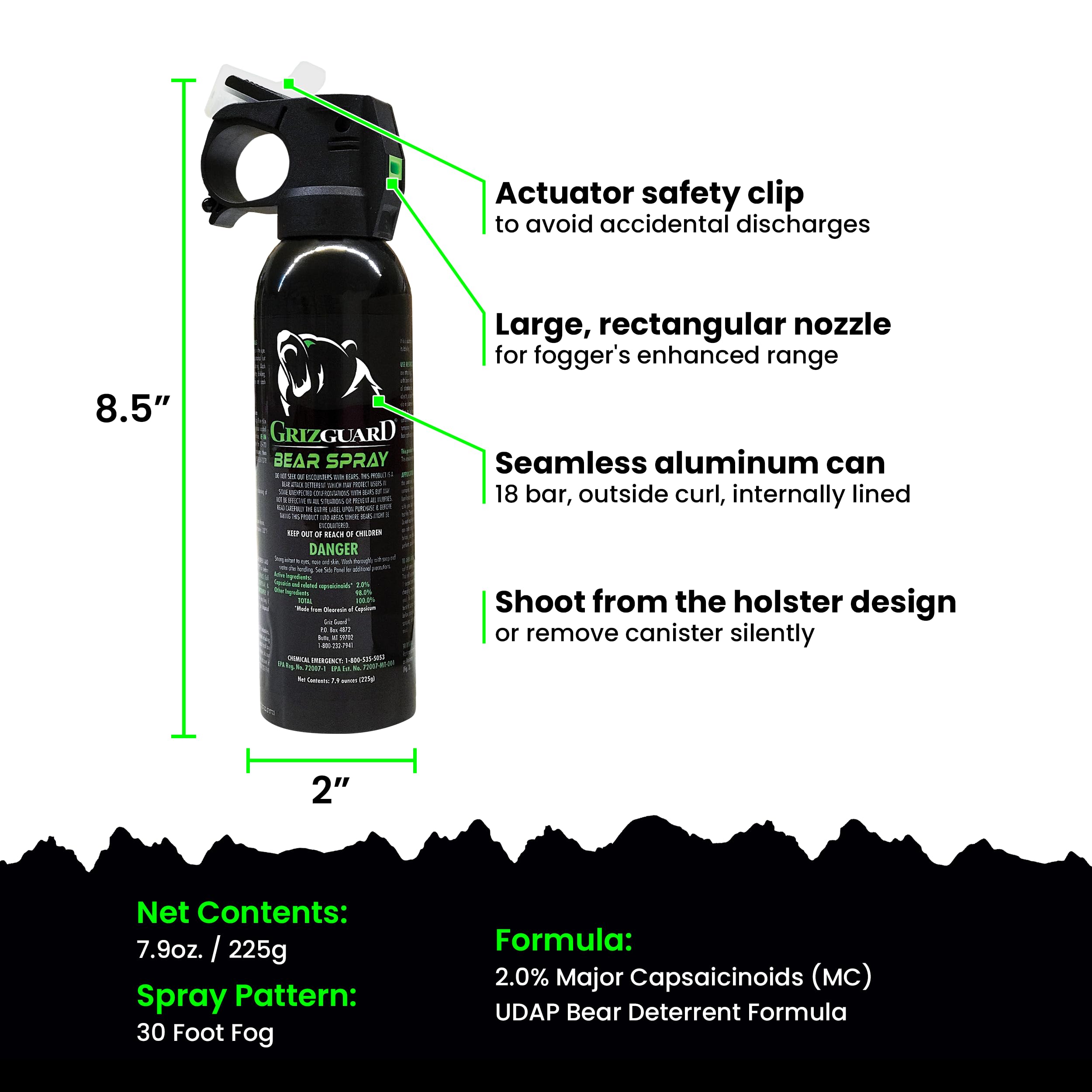 Griz Guard Bear Spray & Griz Guard Holster - Strongest Formula Allowed by EPA (7.9 oz)