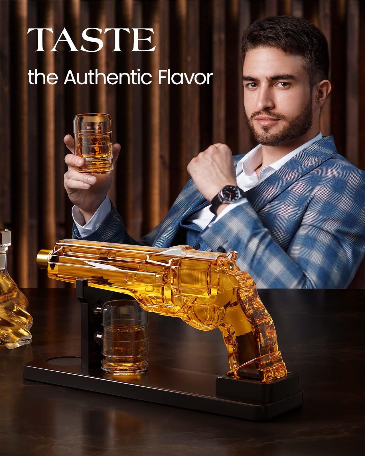 Gun Whiskey Decanter Sets for Men, Kollea Liquor Decanter Set with Glass, Unique Birthday Gift Ideas for Men Dad Father, Cool Anniversary Stuff Gifts for Him Husband, Dispenser for Bar Drinking Party