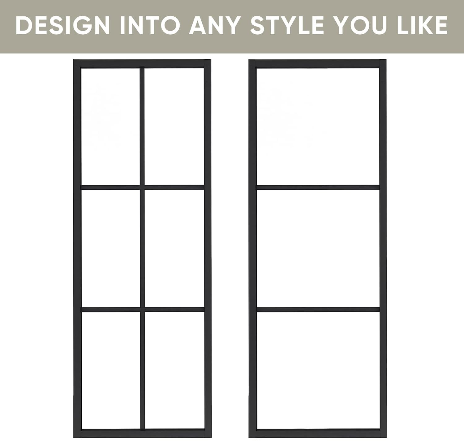 JUBEST Bypass Double Glass Barn Door 60 x 84 in with 6.6FT Side-Mounted Hardware Kit, 2 Sets of 30x84 in Clear Tempered Glass Aluminum Frame Barn Door for(Fit Max Opening 55 3/8"), Easy Assembly