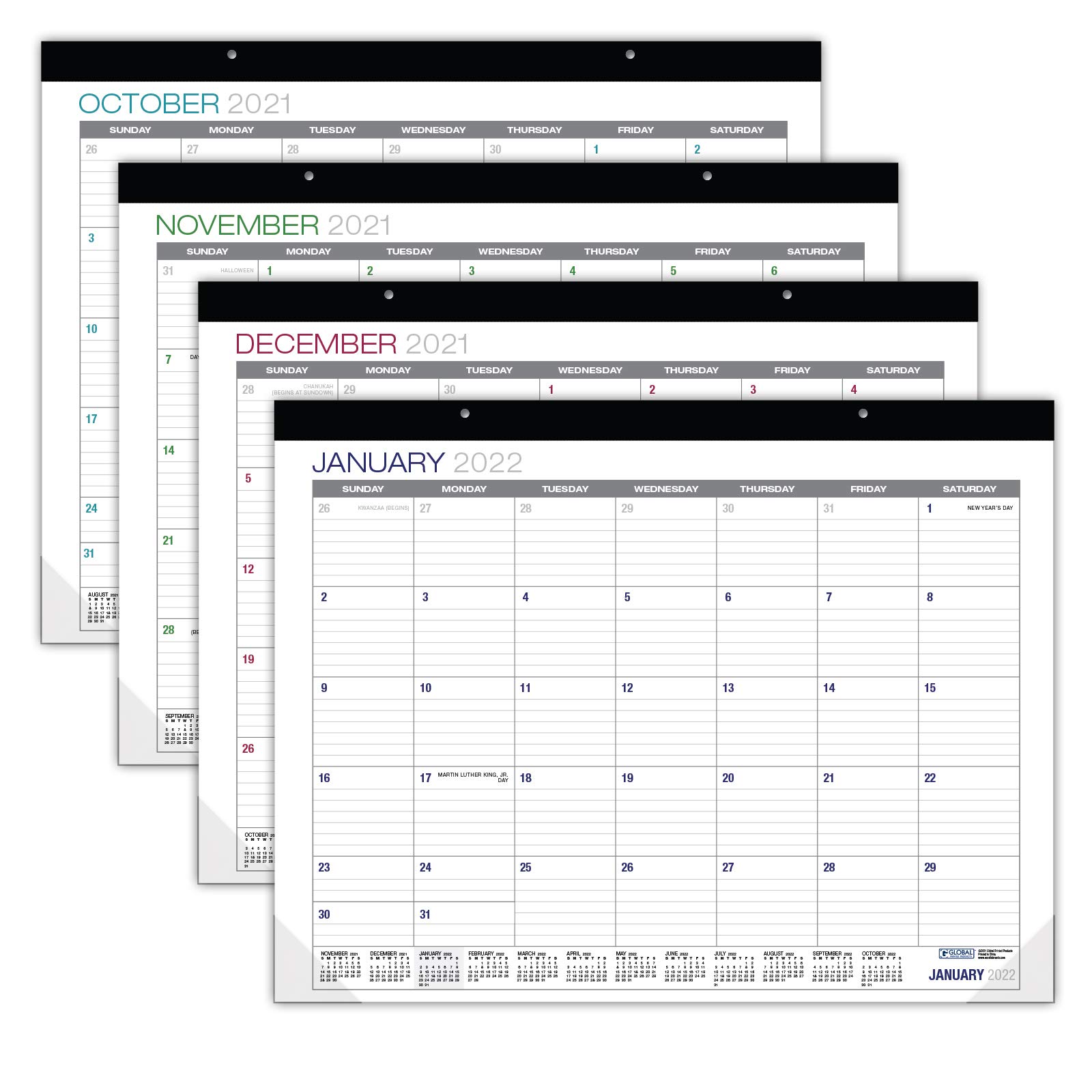 Global Printed Products Professional Desk Calendar 2022: Large Monthly Pages - 22"x17" - Runs Through December 2022 (Pack of 1)