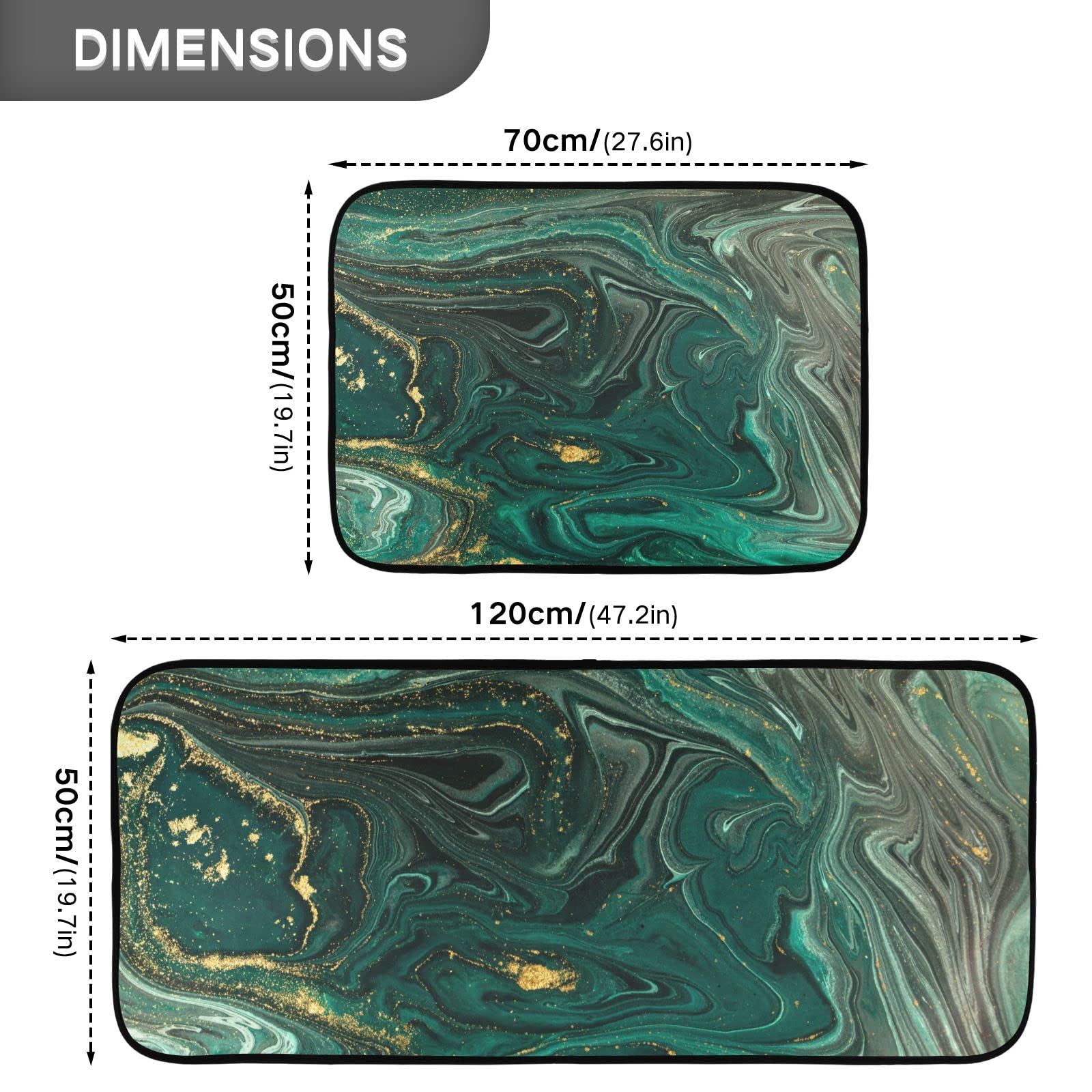 J JOYSAY Green Marble Kitchen Rugs and Mat 2 Pieces Set Cushioned Anti Fatigue Kitchen Mat Non Slip Comfort Standing Rug Washable Farmhouse Decor for Sink Table Fridge Fall