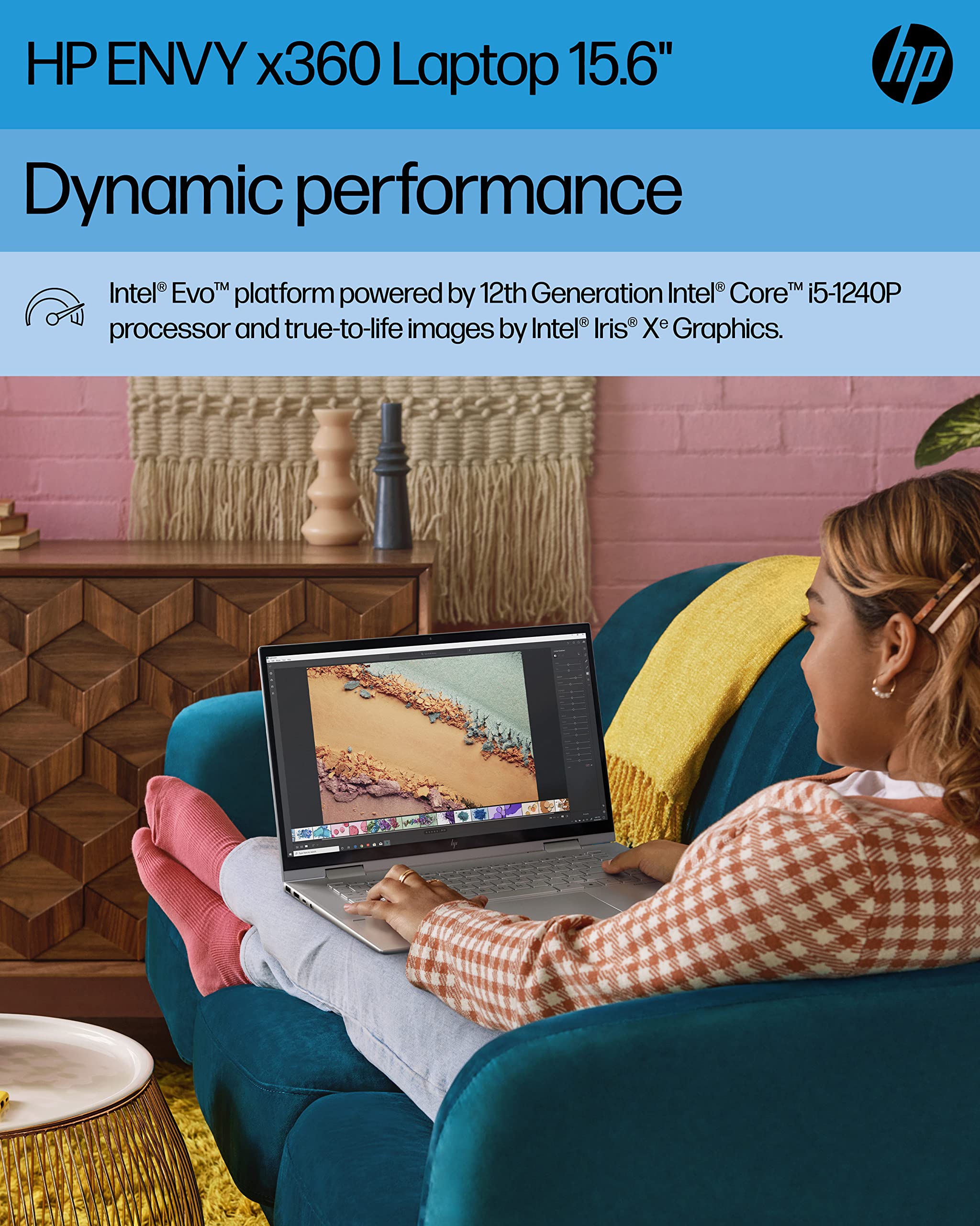 HP Envy x360 Convertible, IntelĀ® Core i5-1240P Processor, Iris X Graphics, 12 GB Memory RAM, M.2 SSD, Windows 11 Home (15-es2023nr, Natural Solver Aluminum)