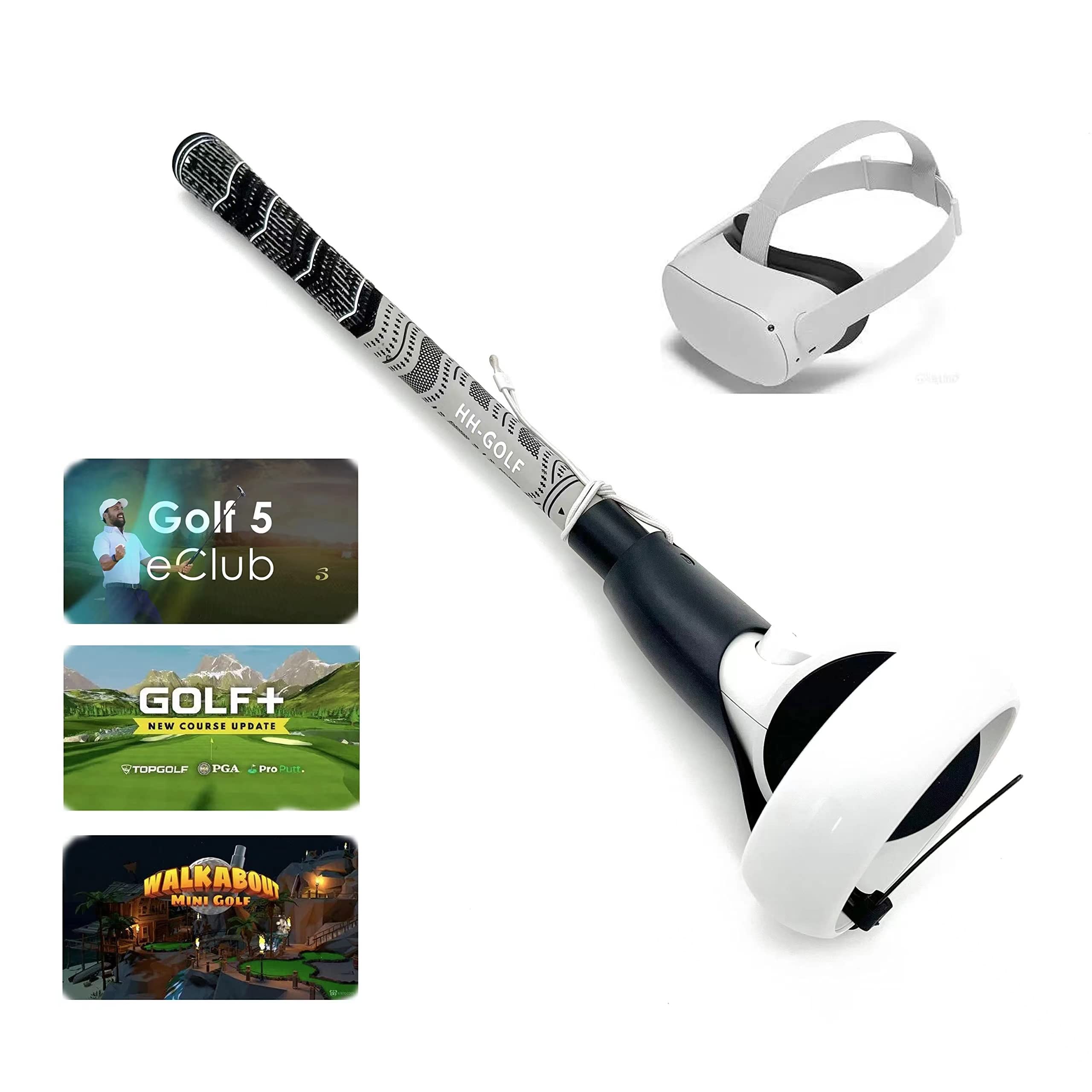 HH-GOLF VR Golf Club Handle Accessory | VR Golf Club Attachment for Oculus Quest 2 | Pro Grip | Right & Left Controllers (Gray)