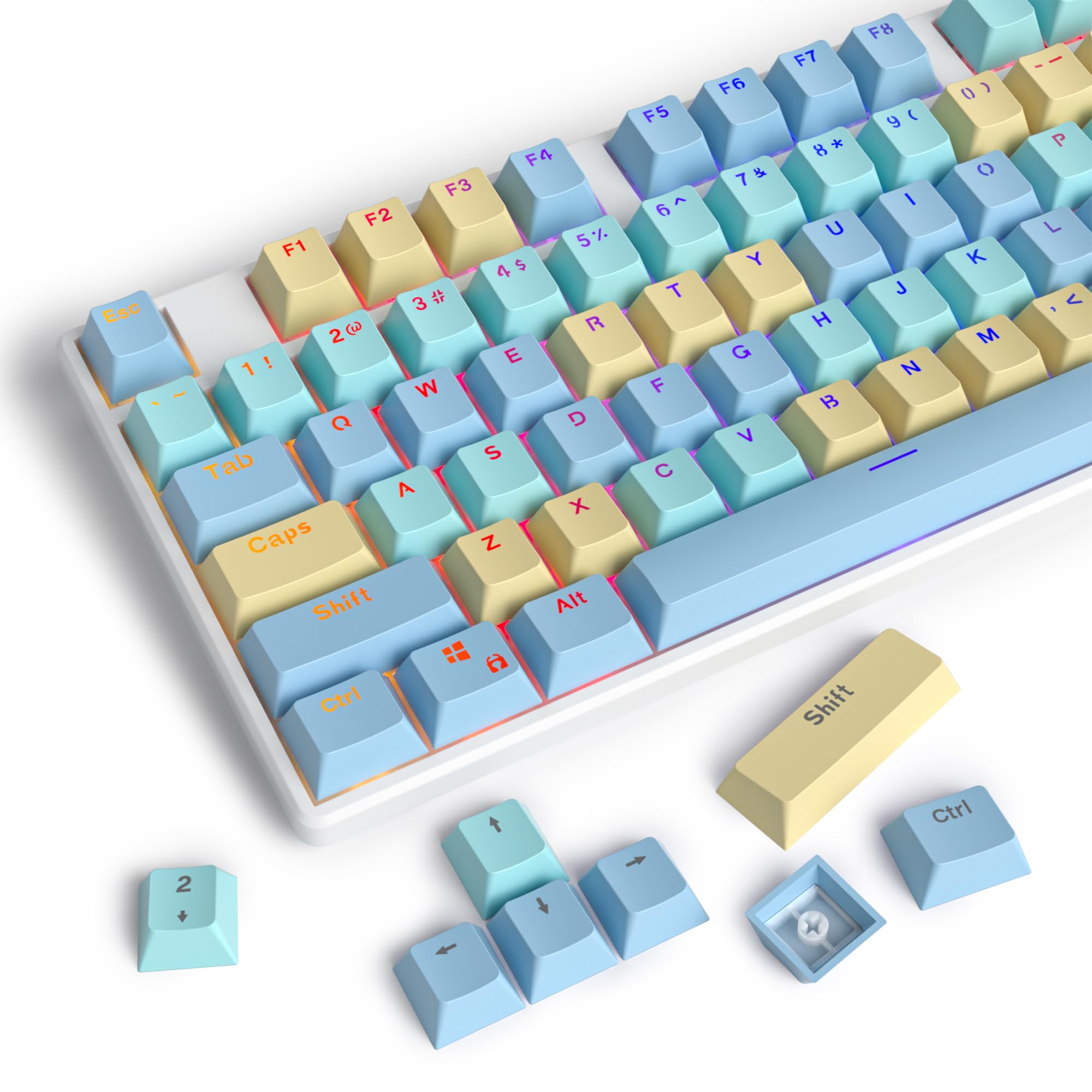 Mosptnspg 134 PBT Antarctic Penguins keycap Set ,Dye Sublimation OEM Blue Custom keycaps for Gateron Kailh Cherry MX 61/87/96/104/108 Gaming Mechanical Keyboard