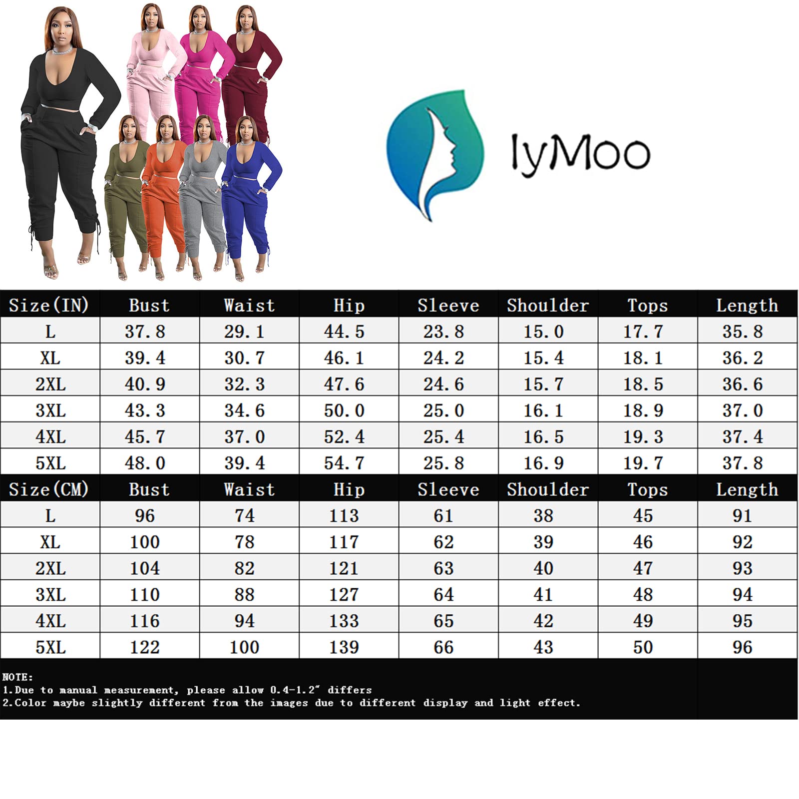 IyMoo Women Plus Size 2 Piece Sweatsuit Outfits Long Sleeve V Neck Crop Top + High Waisted Leggings Jogger Set Burgundy 2X