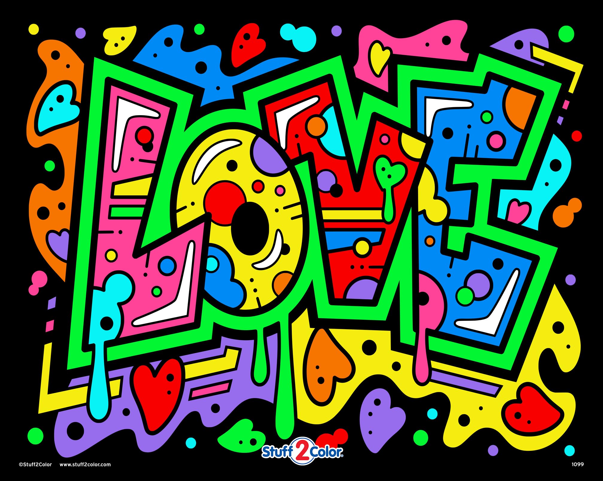 Graffiti Love - Fuzzy Coloring Poster - All Ages Coloring for Kids, Toddlers, Teens, and Adults (Great for Arts and Crafts Coloring Time, After School, or as a Family Activity)