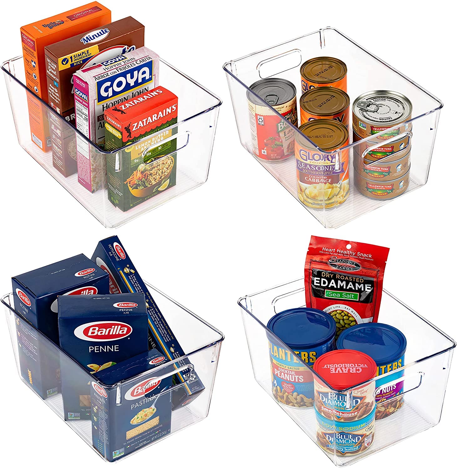 Homeries Pantry Organizer, Clear Storage Bins, for Kitchen, Pantry, Cabinets, for Storing Packets, Spices, Sauce, Snacks, Cans 11βx8βx6β (Pack Of 6)