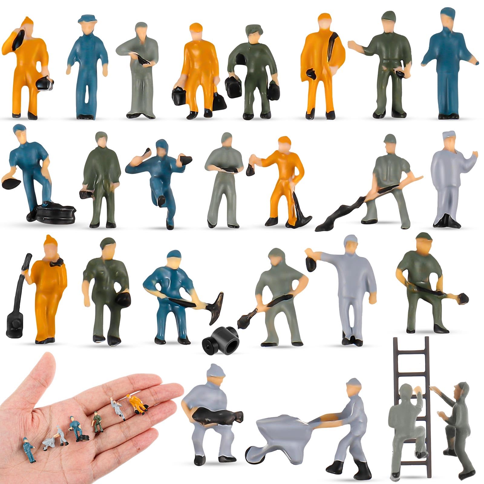 Namalu 27 Pcs 1: 87 Ho Scale Train Track Railroad Worker Miniature Model People Figures Architectural Plastic Train People Figures with Tools Rock Landscape Train Accessories for Miniature Scenes
