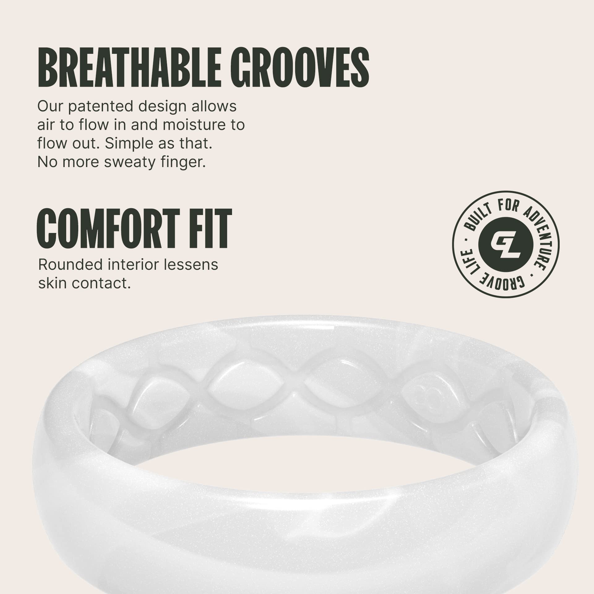 Groove Life Metallic Thin Pearl Ring - Breathable Silicone Wedding Rings for Women, Lifetime Coverage, Unique Design, Comfort Fit Ring - Size 7