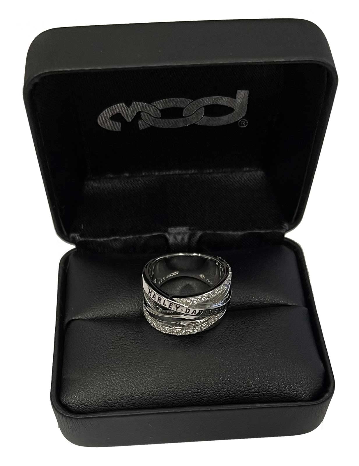Harley-Davidson Women's Twisted Bling H-D Crystal Band Ring - Silver (8)