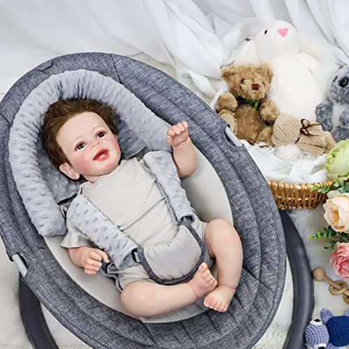 Jundetye Car Seat Head Support Infant, Baby Head Support with Strap Covers for Boys Girls, Infant Car Seat Insert, Soft Minky Carseat Headrest for Strollers, Grey
